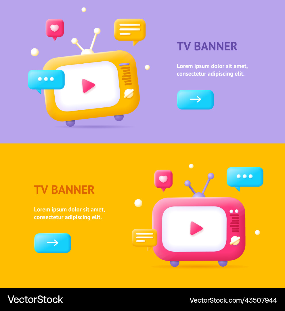 3d tv banner horizontal set Royalty Free Vector Image