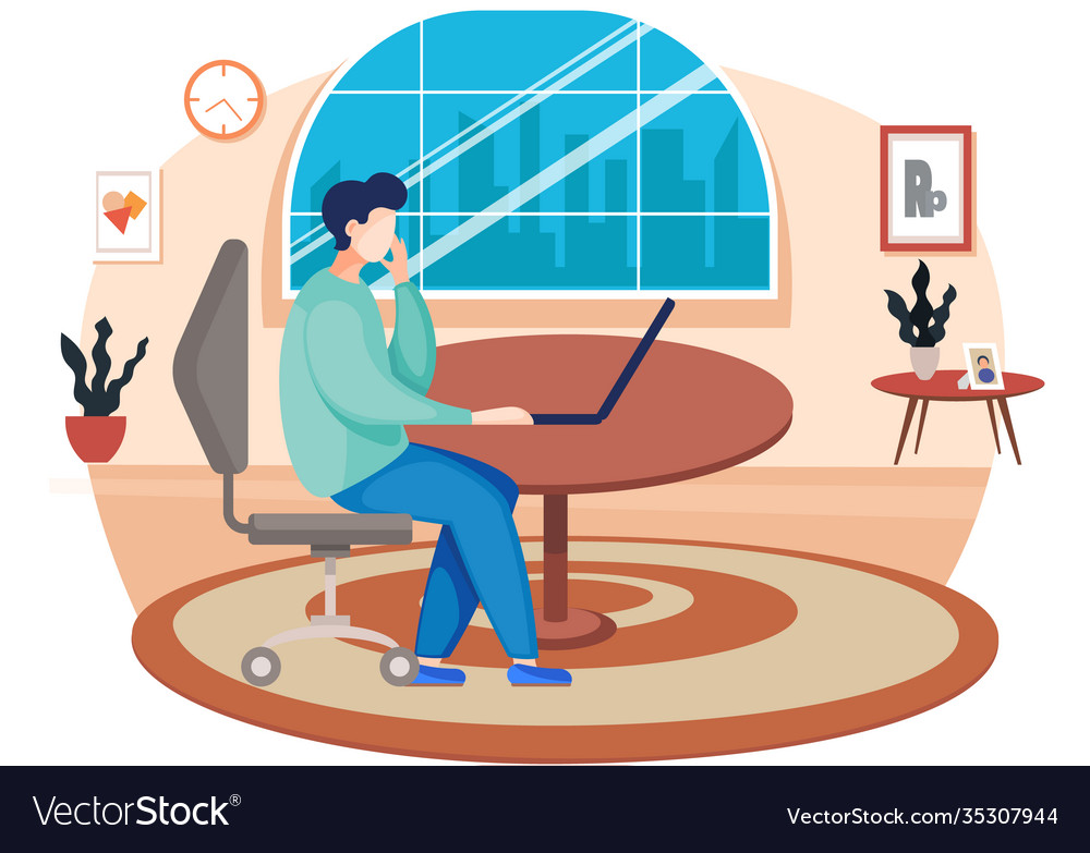 A man freelancer is working on computer Royalty Free Vector