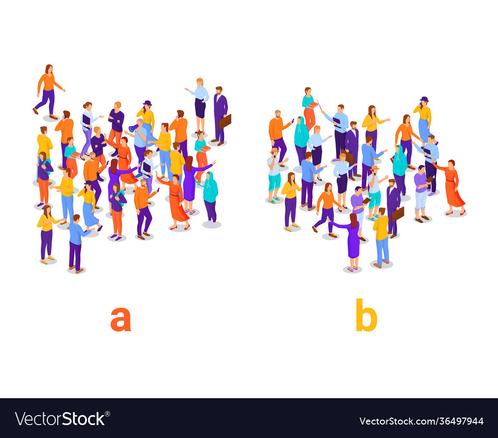 Dividing People Into Two Groups Isometric Concept Vector Image