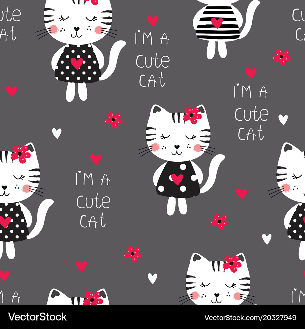 Cute Cat Pattern with Lettering Royalty Free Vector Image
