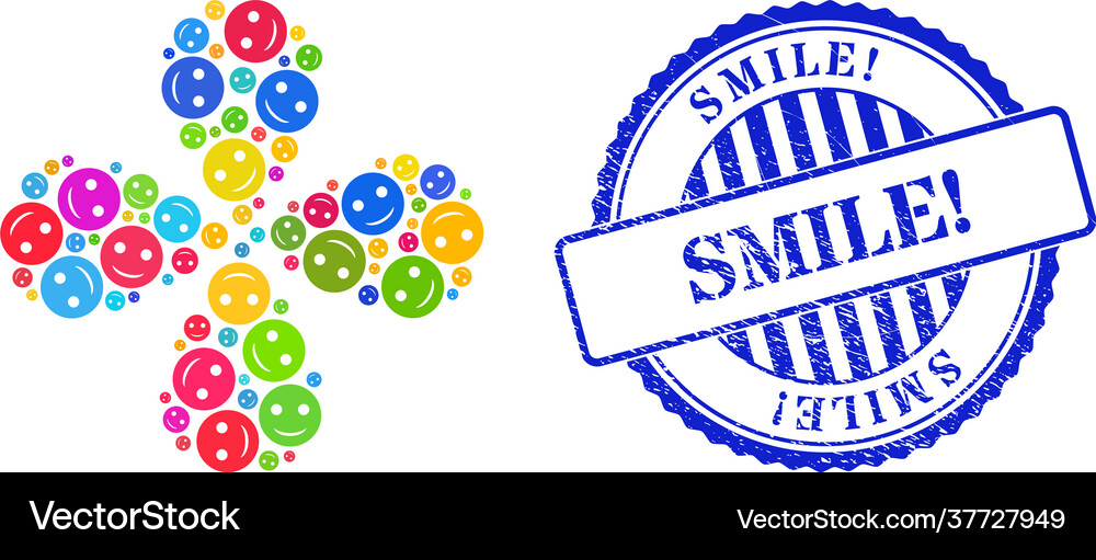 Smile exclamation grunge stamp and glad smiley Vector Image