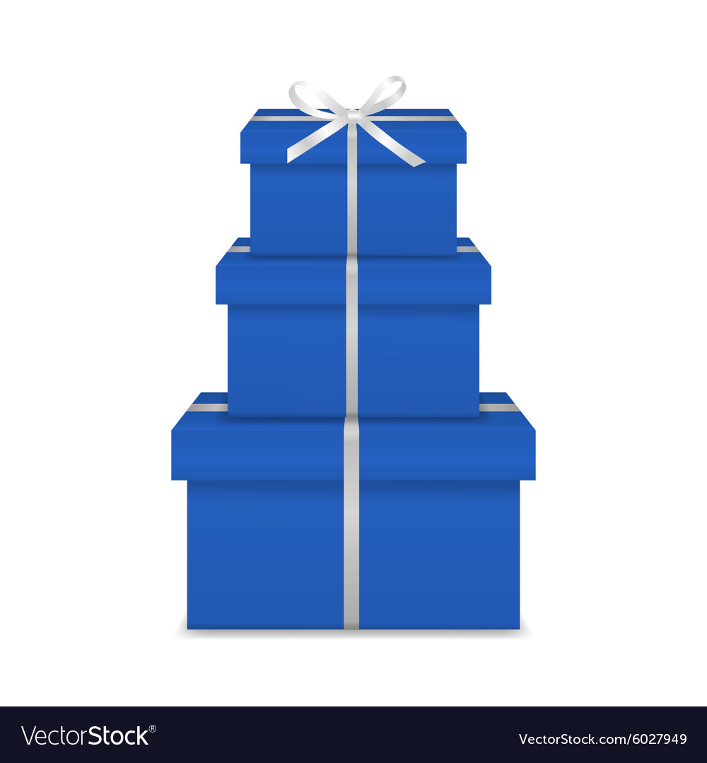 Stack three realistic blue gift boxes Royalty Free Vector