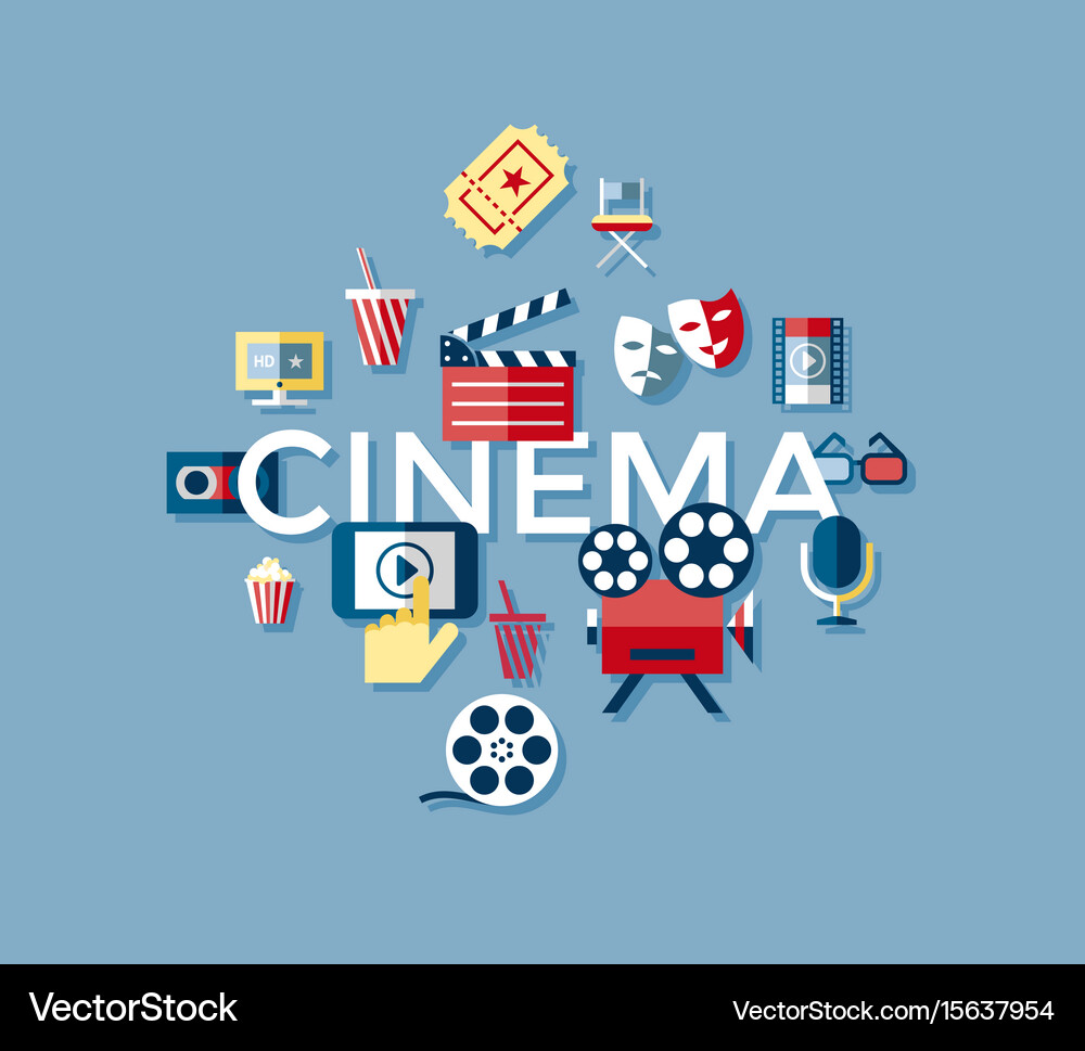 Digital blue cinema icons Royalty Free Vector Image