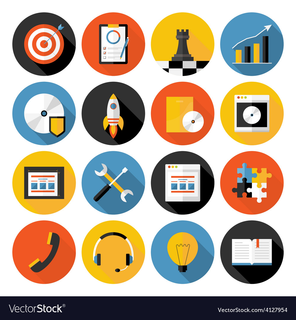 Flat icons collection with long shadow of web Vector Image