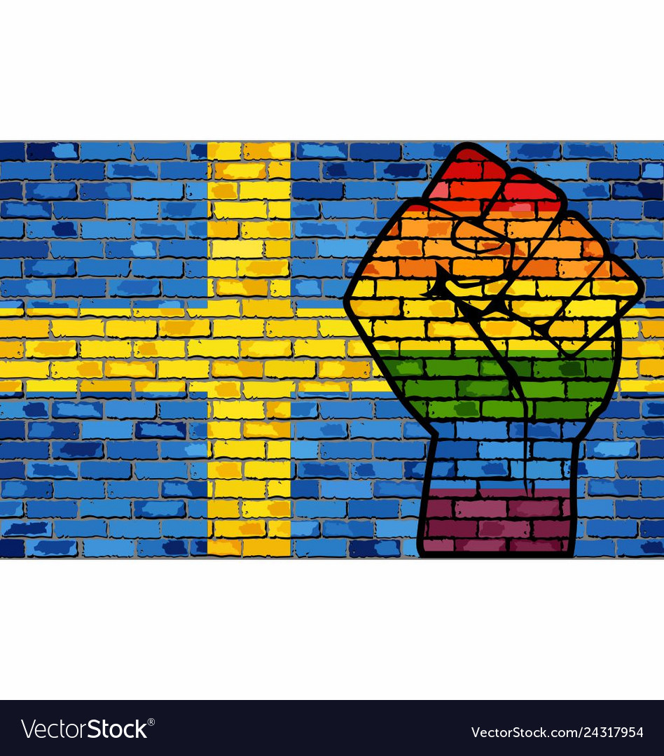 Lgbt Protest Fist On A Sweden Brick Wall Flag Vector Image