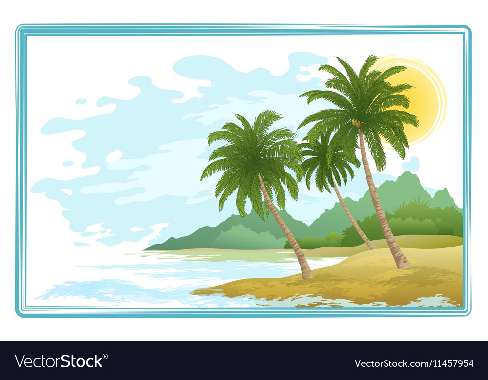 Tropical sea landscape with palm trees Royalty Free Vector