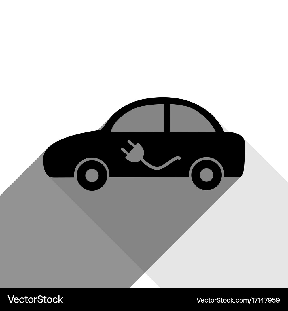 Electric car sign black icon with two Royalty Free Vector