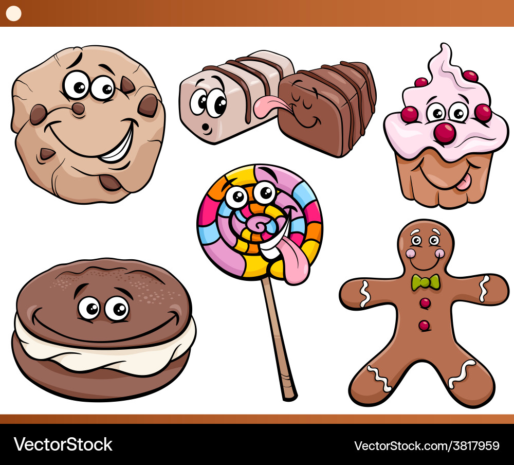 Sweets and cookies set cartoon Royalty Free Vector Image