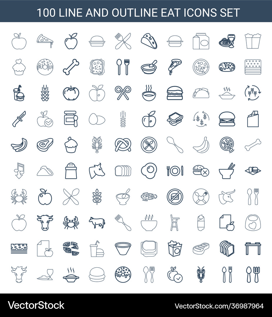 100 eat icons Royalty Free Vector Image - VectorStock