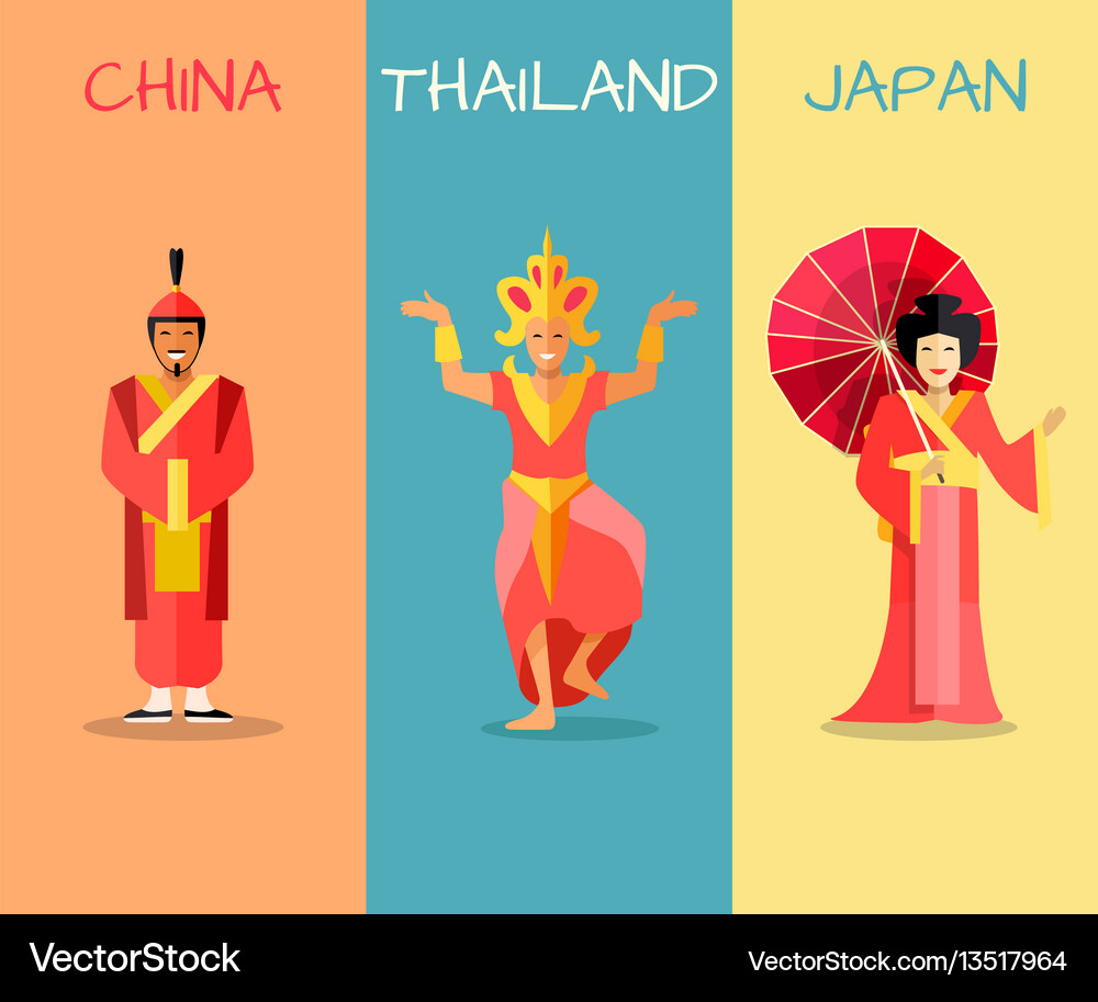Asian cultural attractions concept set Royalty Free Vector