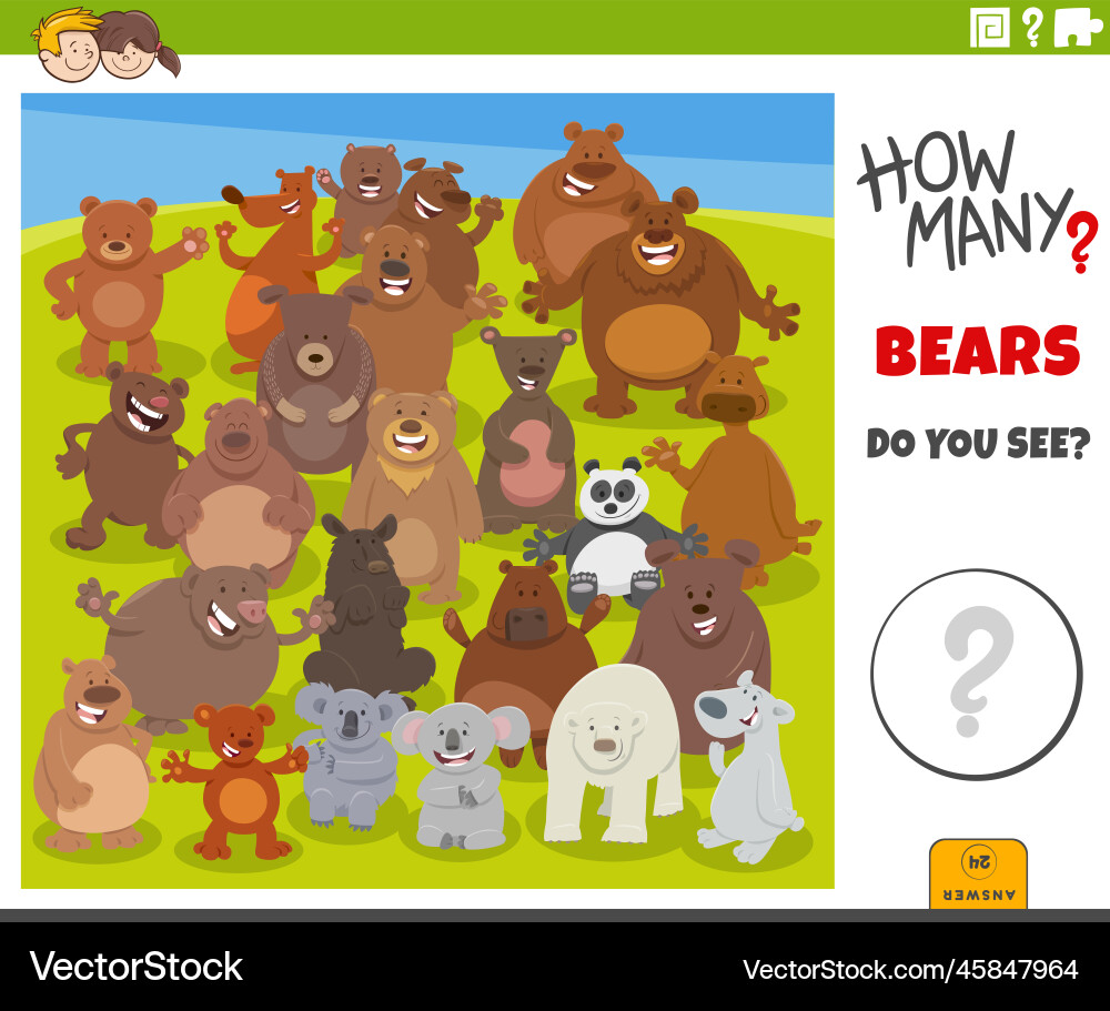 Counting cartoon bears animals educational game Vector Image