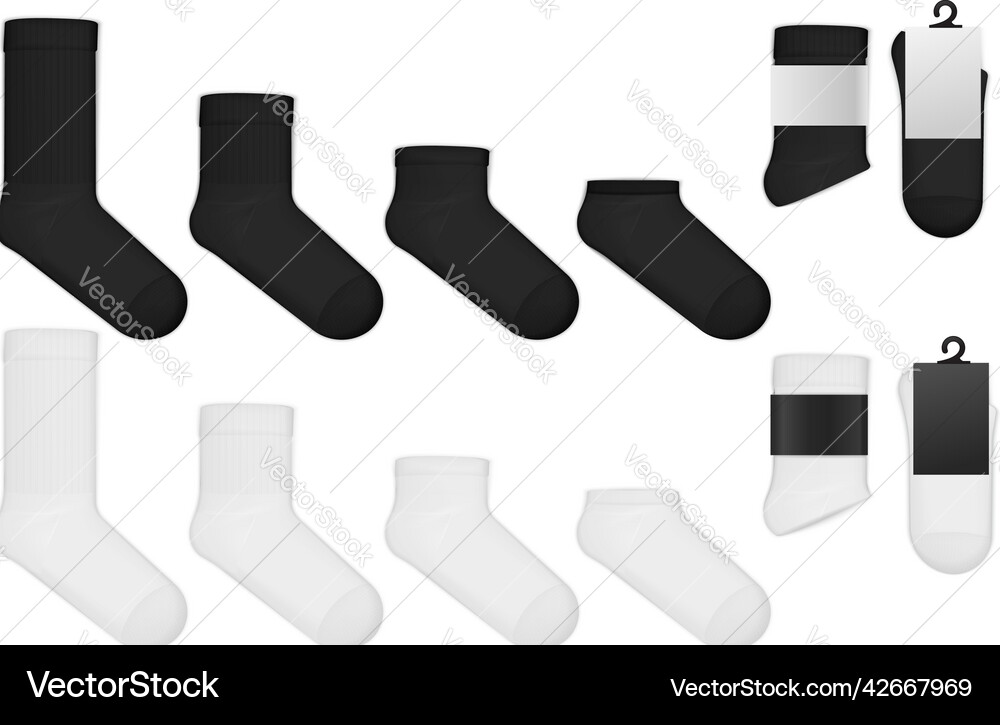 Black and white socks realistic set Royalty Free Vector
