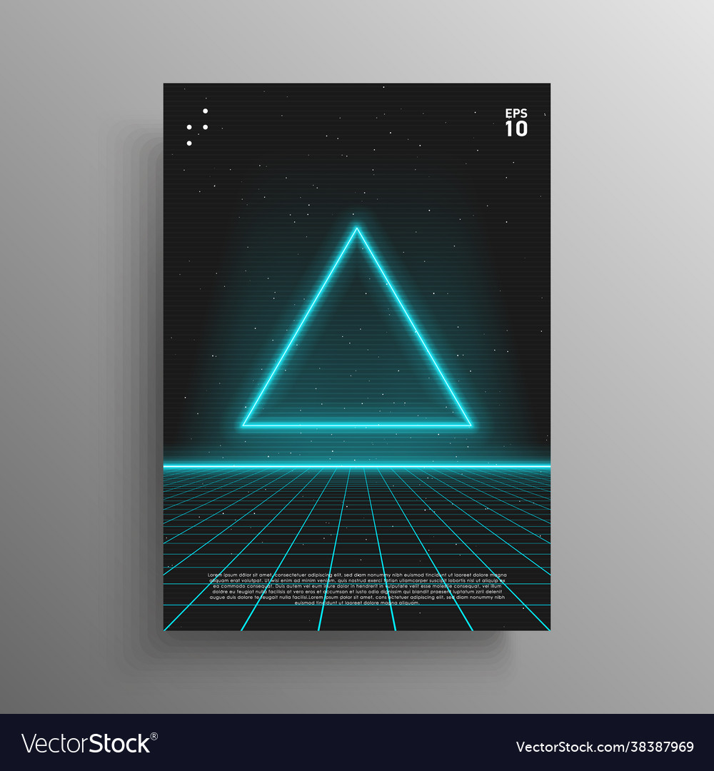 Synthwave poster glowing triangle shape Royalty Free Vector