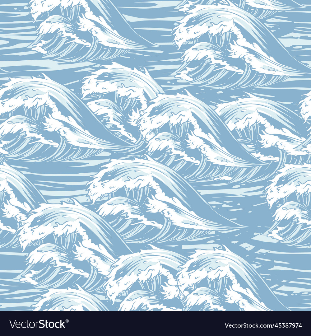 Ocean waves monochrome pattern seamless Royalty Free Vector