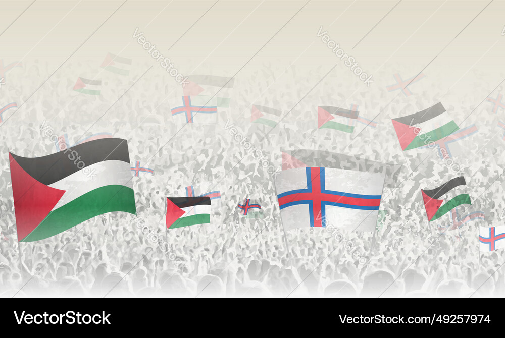 Palestine and faroe islands flags in a crowd Vector Image
