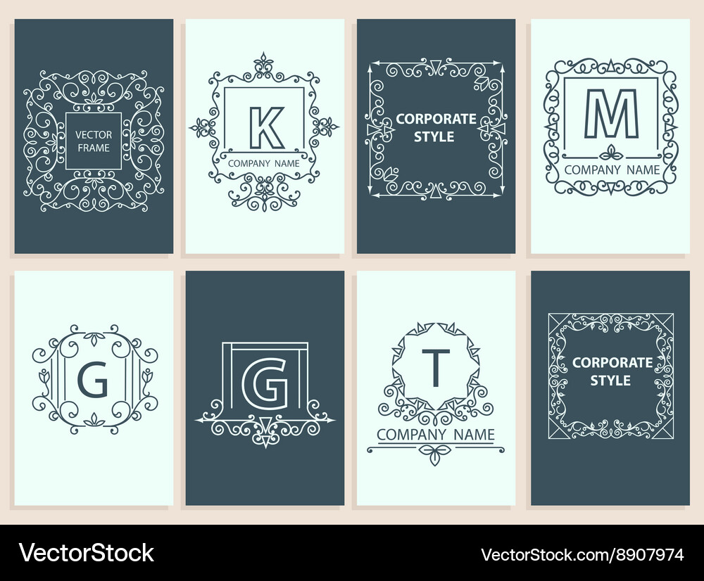 Set cards ornamental logo frame monogram Vector Image