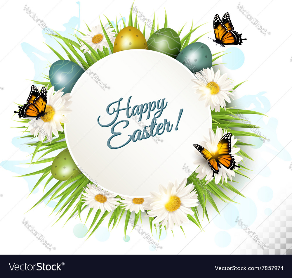 Spring easter background easter eggs in grass Vector Image