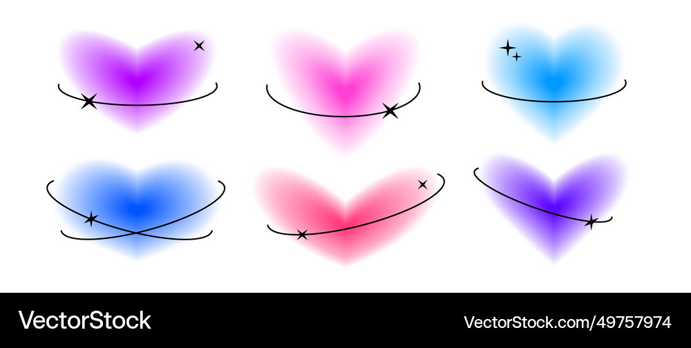 Y2k hearts with eclipse line elements set trendy Vector Image