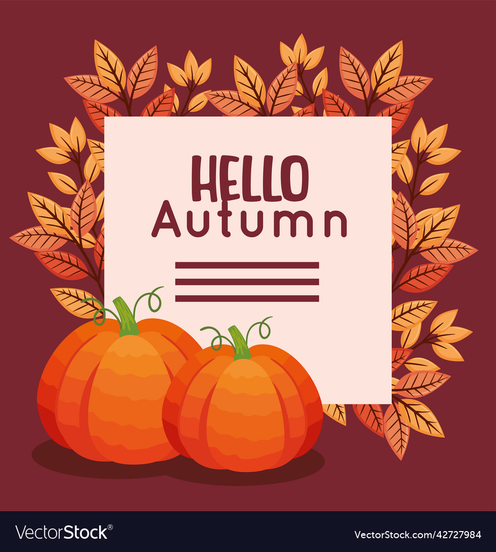 Hello autumn lettering postcard Royalty Free Vector Image