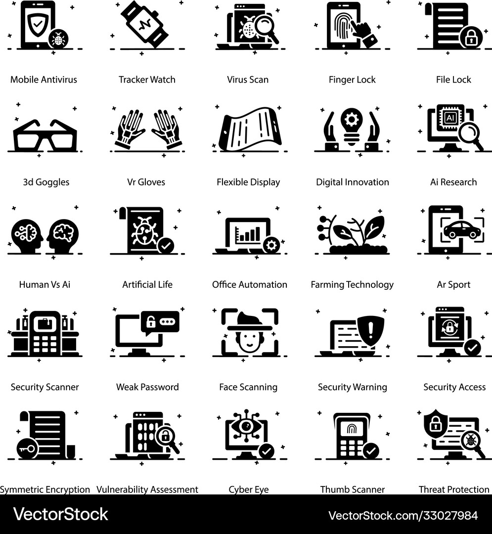 Pack conceptual solid icons Royalty Free Vector Image