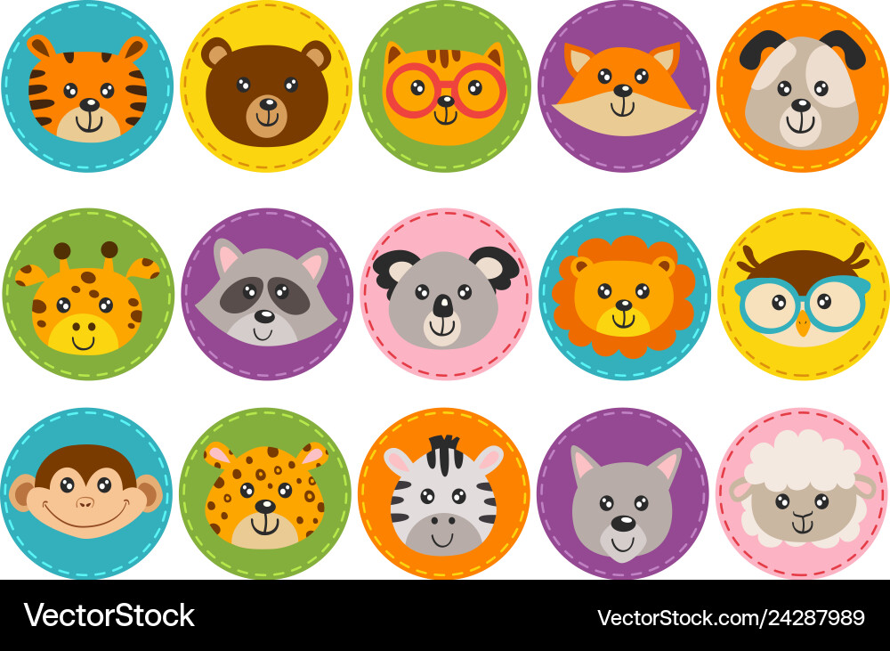 Basic rgbset isolated cute animal heads Royalty Free Vector