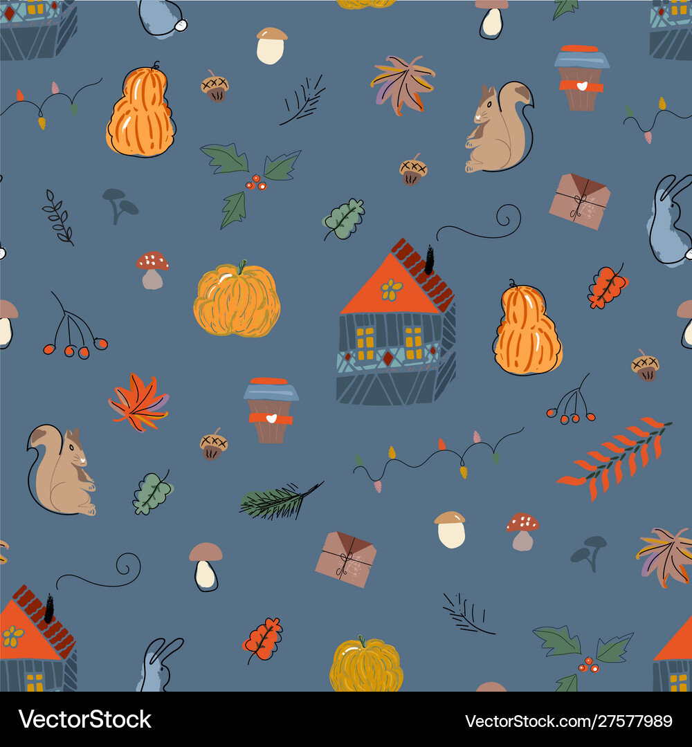 Cute autumn seamless pattern fall harvest season Vector Image