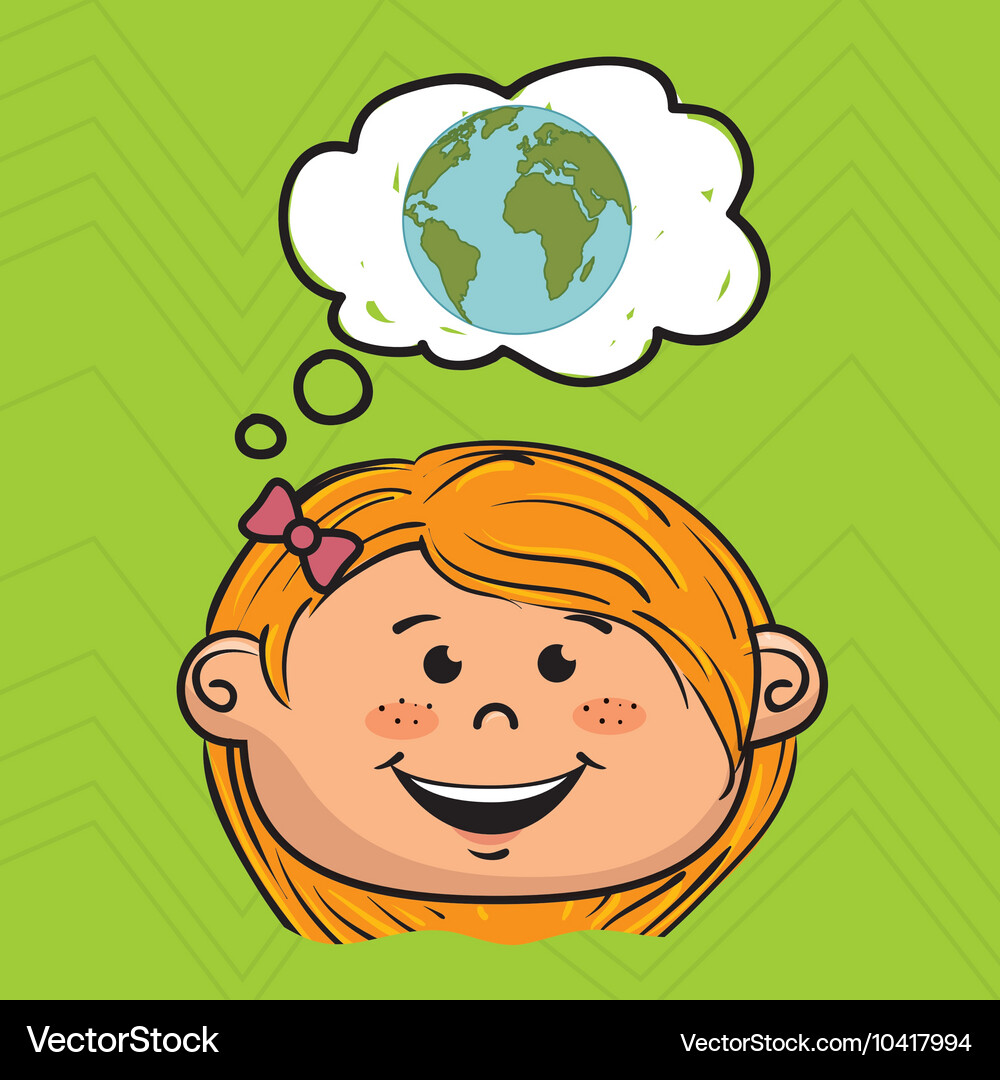 Cartoon girl map global Royalty Free Vector Image