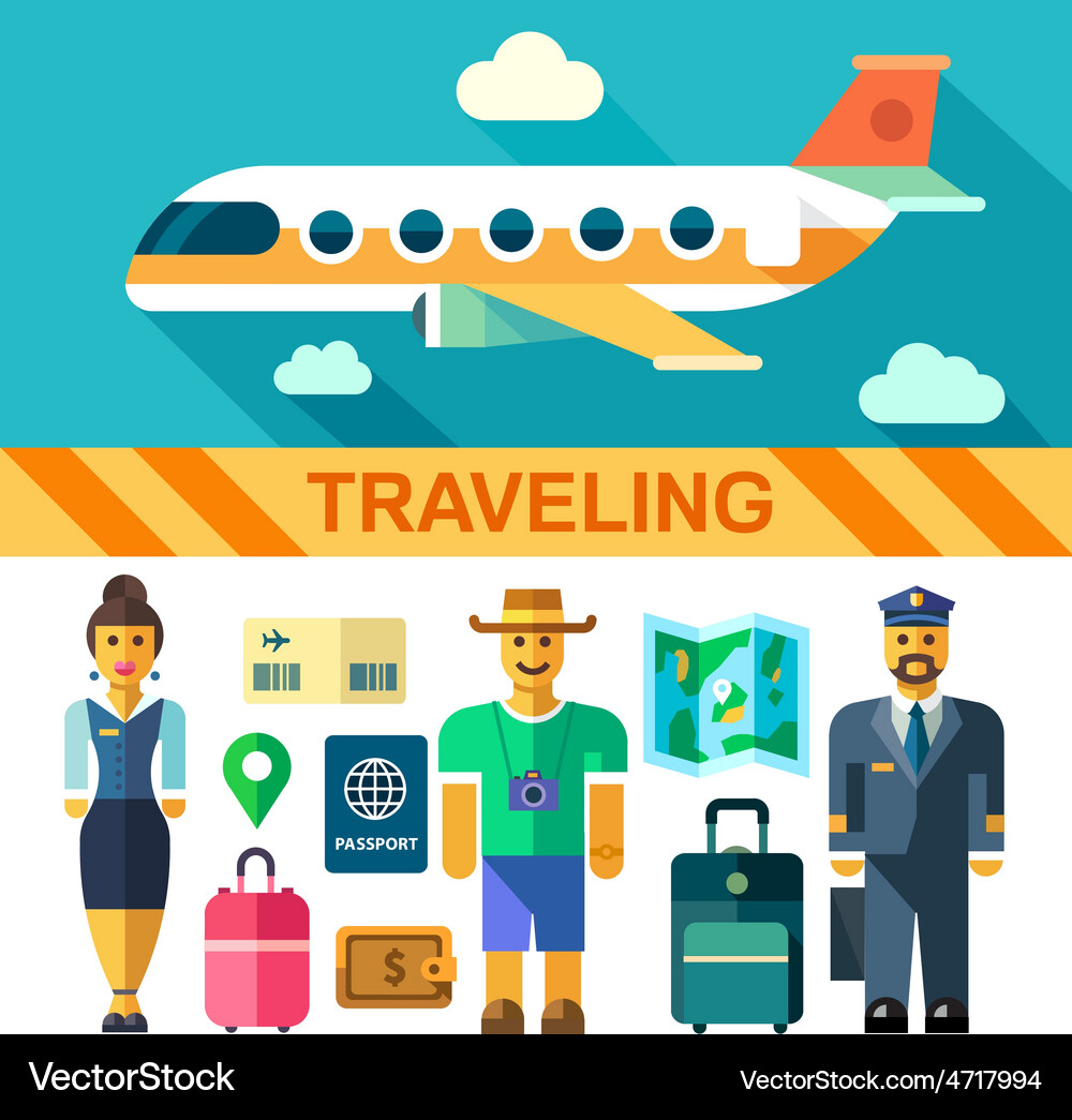 Flat icon set and travel Royalty Free Vector Image