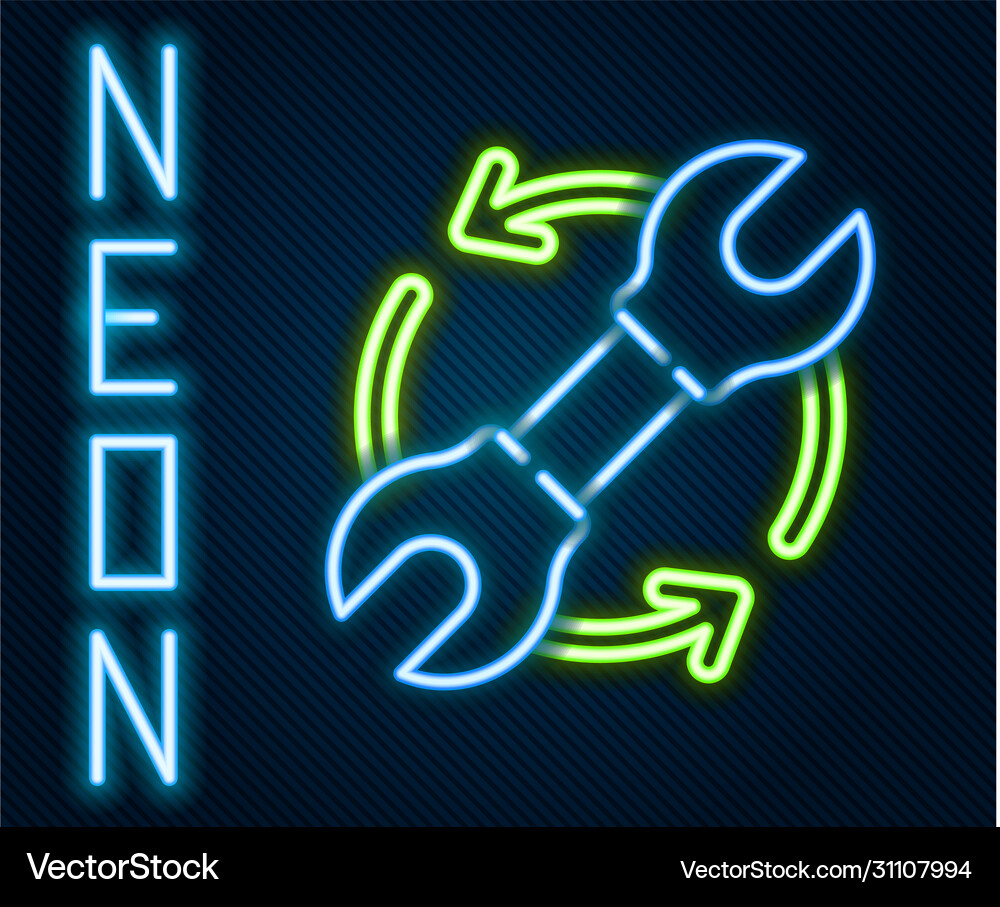 Glowing neon line wrench spanner and arrows Vector Image