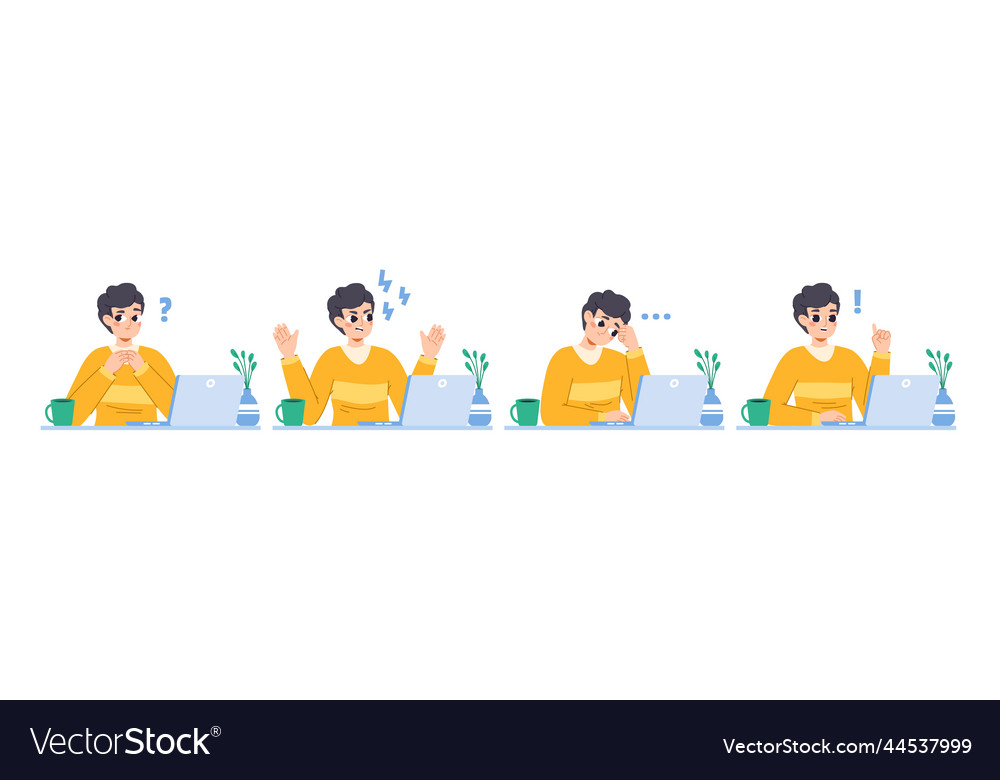 Boy work at computer problem solution concept Vector Image