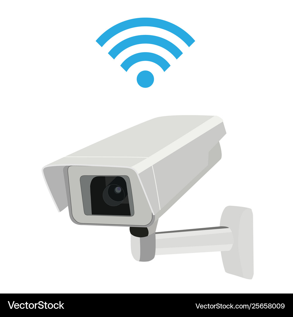 Cctv security surveillance camera and wi-fi symbol