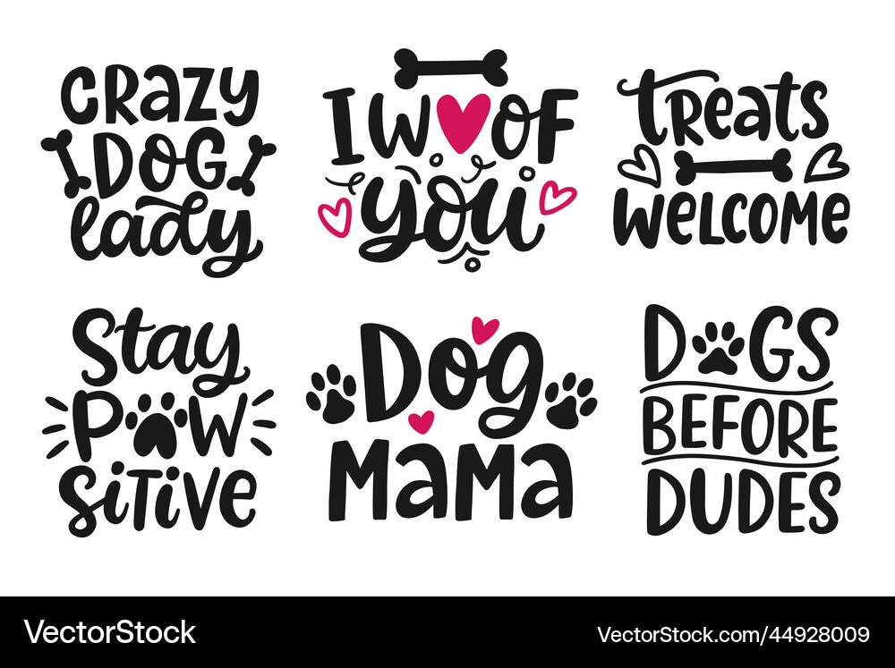 Cute Dog Lettering Set - Paw Prints & Bones Vector Image