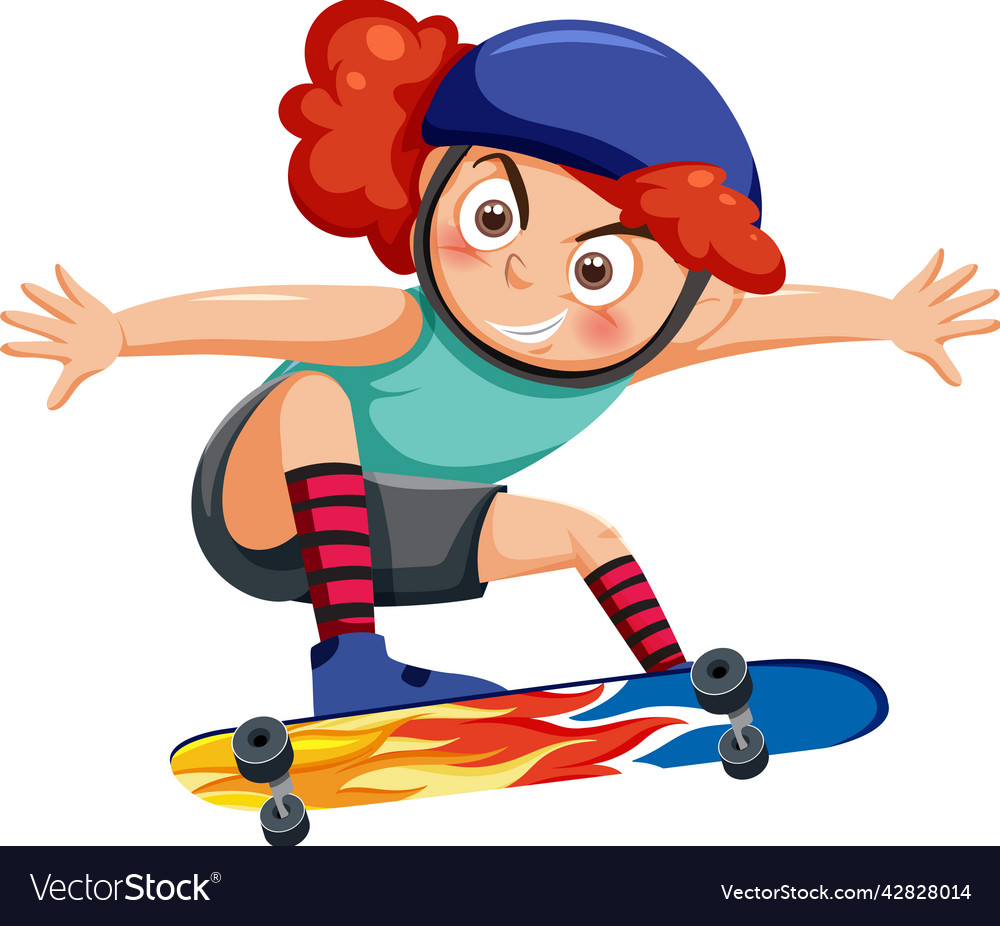 A Girl Playing Skateboard Cartoon Character Vector Image