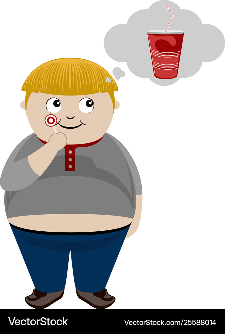 Fat boy thinking a soda Royalty Free Vector Image