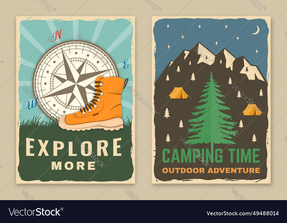 Set of camping retro posters Royalty Free Vector Image