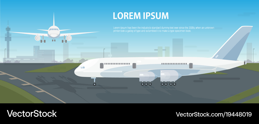Colorful horizontal banner with airplanes parked Vector Image