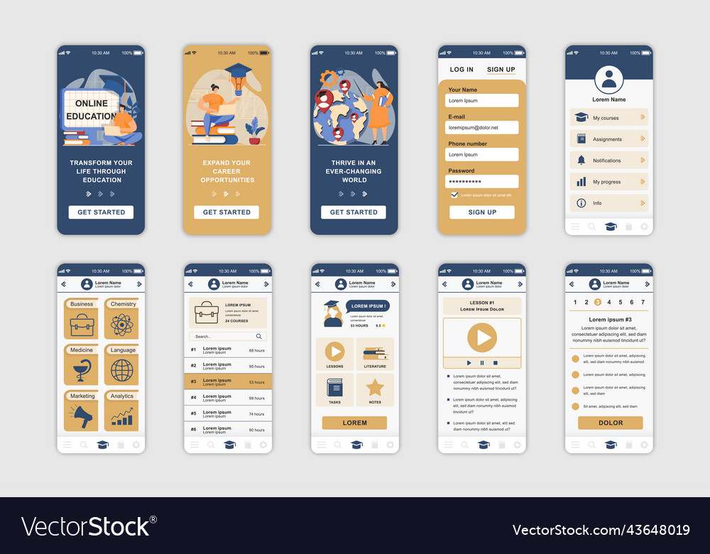 Education concept screens set for mobile app Vector Image Education concept screens set for mobile app Vector Image