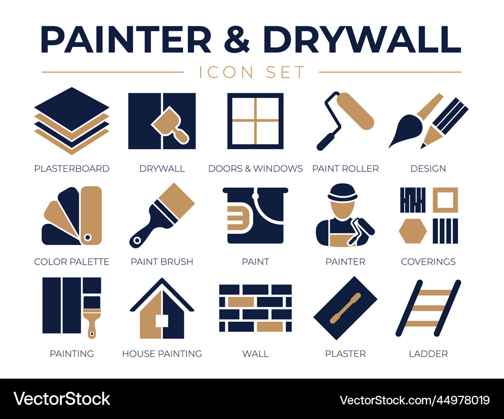 Painter and drywall icon set Royalty Free Vector Image