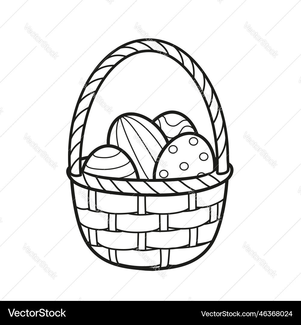 Basket with easter eggs outlined for coloring Vector Image