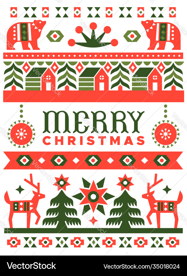 Merry christmas folk art deer forest greeting card