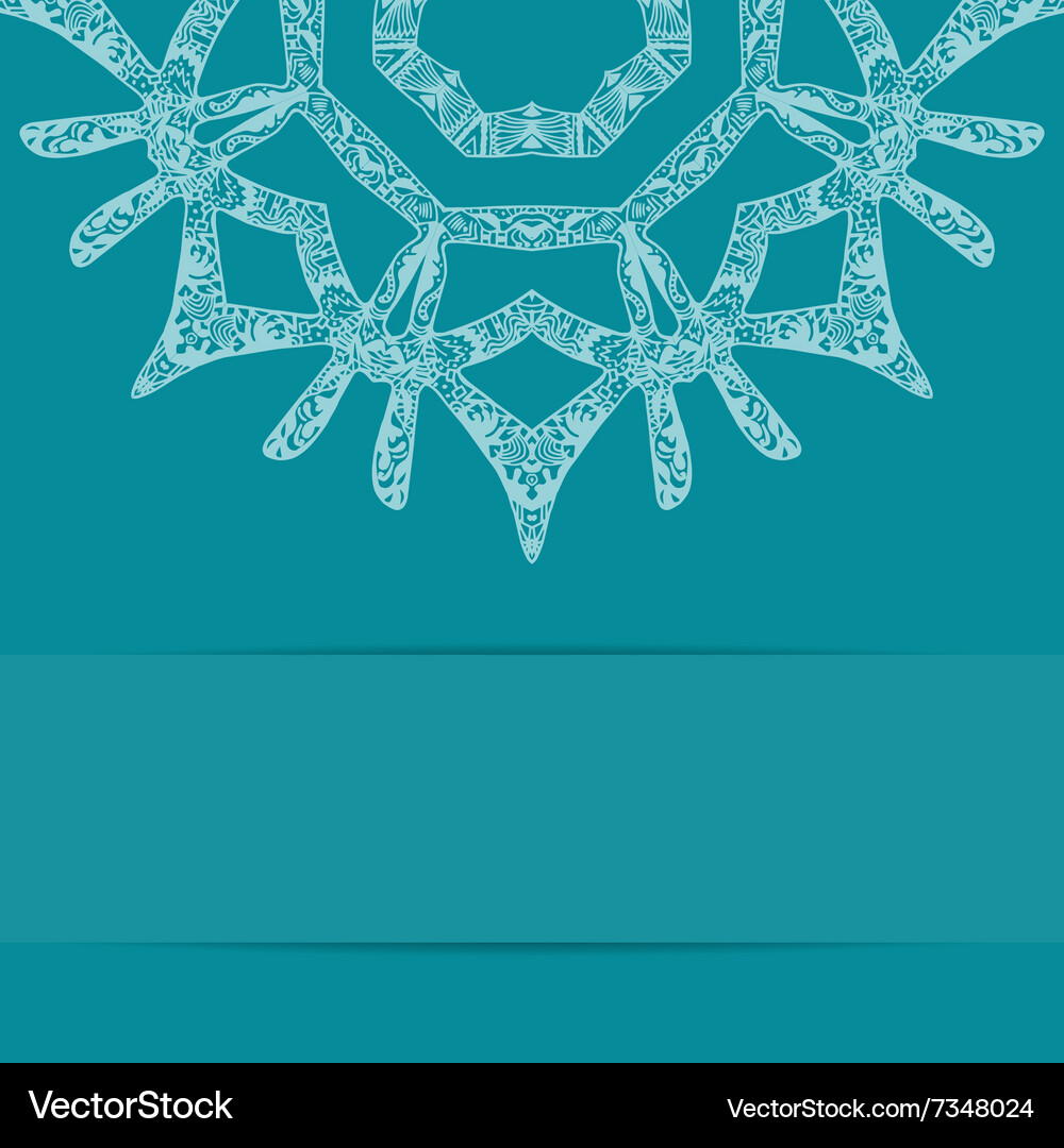 Turquoise blue card with ornate pattern and copy Vector Image