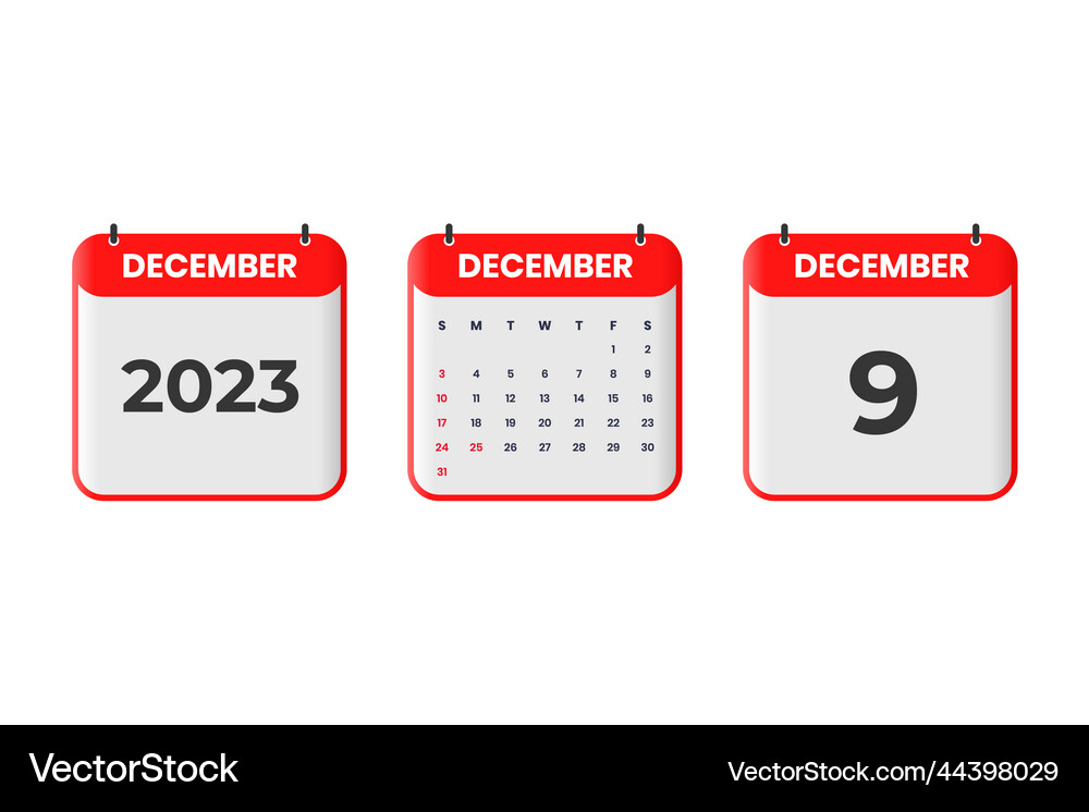 December 2023 calendar design 9th 2023 Royalty Free Vector