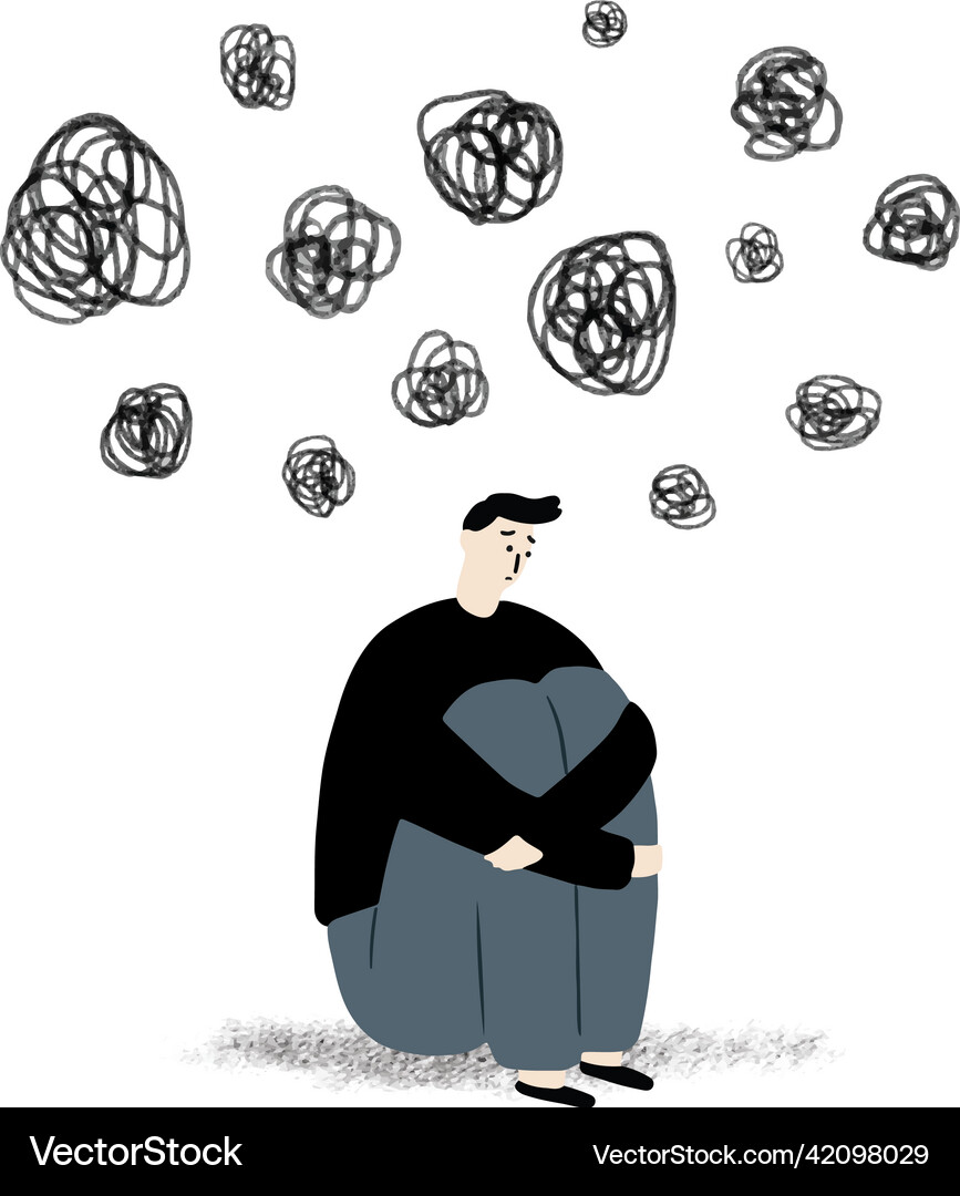 Hand drawn of sad man with confuse bubble Vector Image