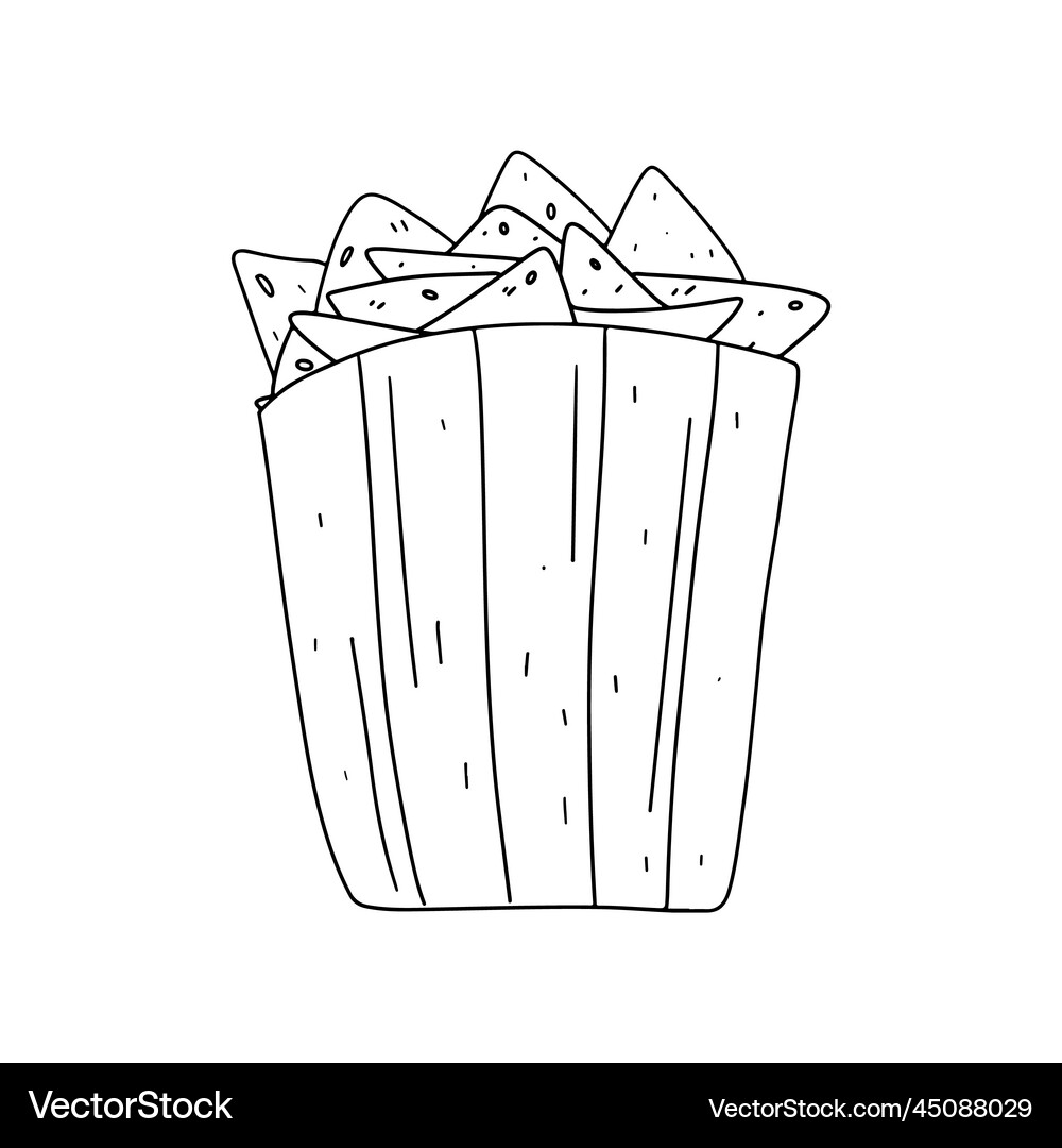 Nachos mexican corn chips in paper pocket doodle Vector Image