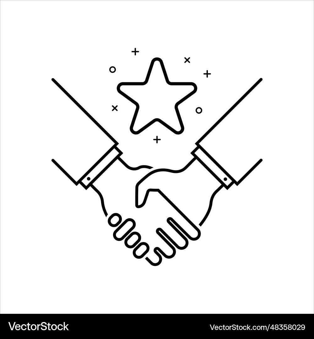 Thin line shakehand with star like partnership Vector Image