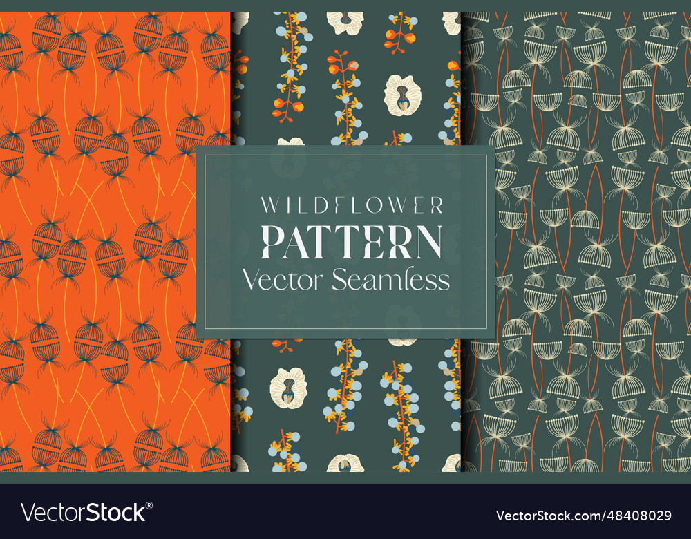 Wildflower pattern set Royalty Free Vector Image