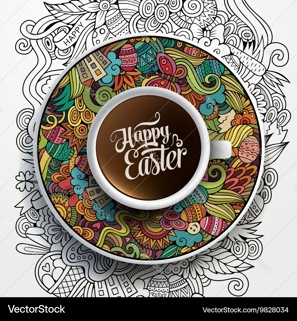 Easter doodles with a cup Royalty Free Vector Image