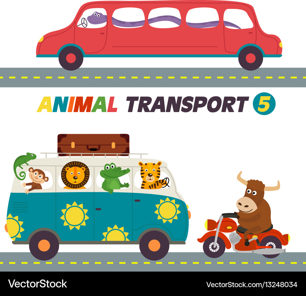 Set isolated transports with animals part 5 Vector Image