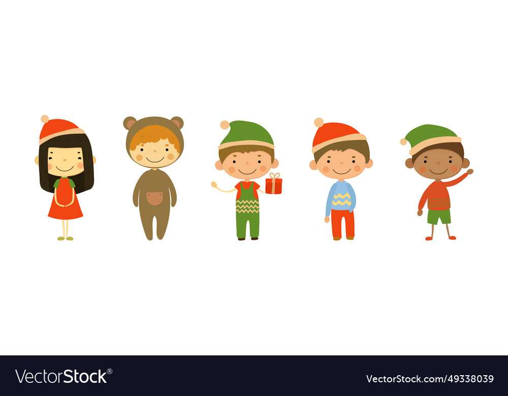 Cute kids wearing christmas holiday costume Vector Image