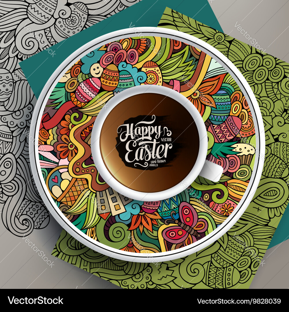 Easter doodles with a cup Royalty Free Vector Image